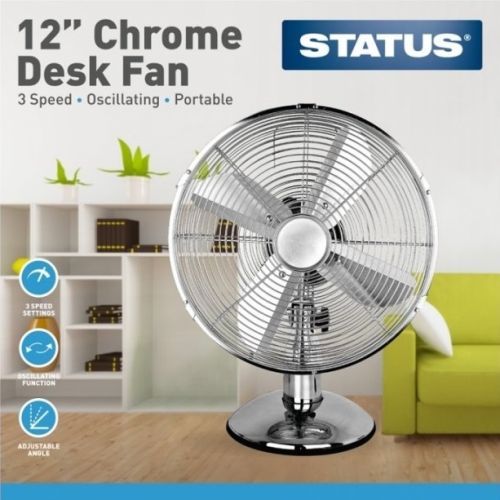 Status 12″ 3-Speed Plastic Blade Chrome Desk Fan - World Wide Products Shop